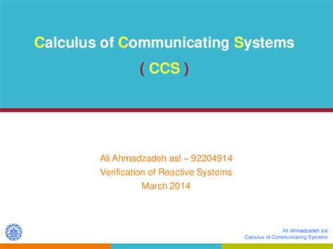 Pdf Calculus Of Communicating Systems Ccs