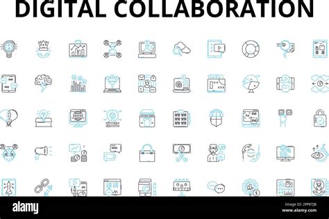 Digital Collaboration Linear Icons Set Synergy Connectivity