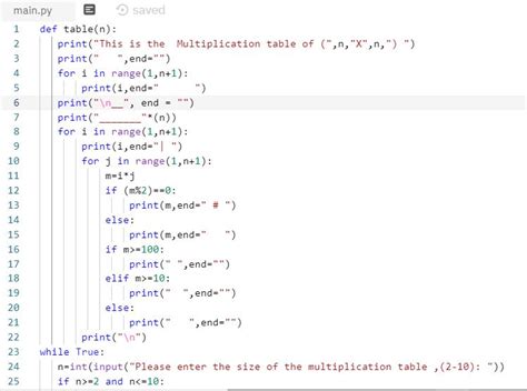Solved I Have To Make A Simple Multiplication Table Using Nested