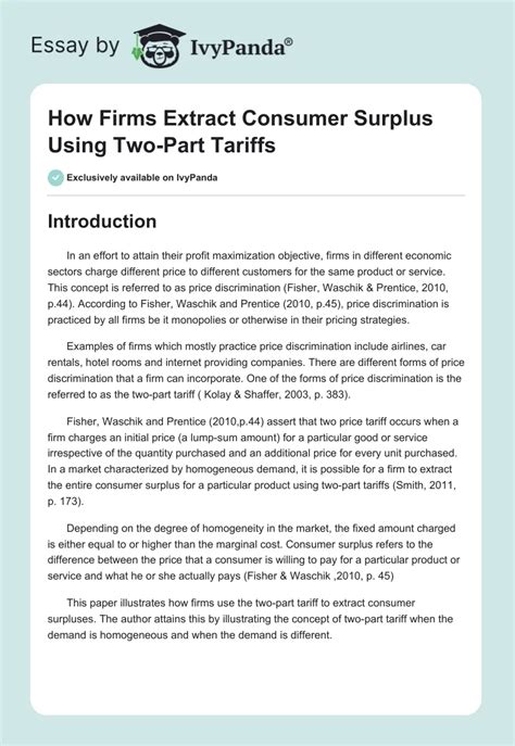 How Firms Extract Consumer Surplus Using Two Part Tariffs 1687 Words Essay Example