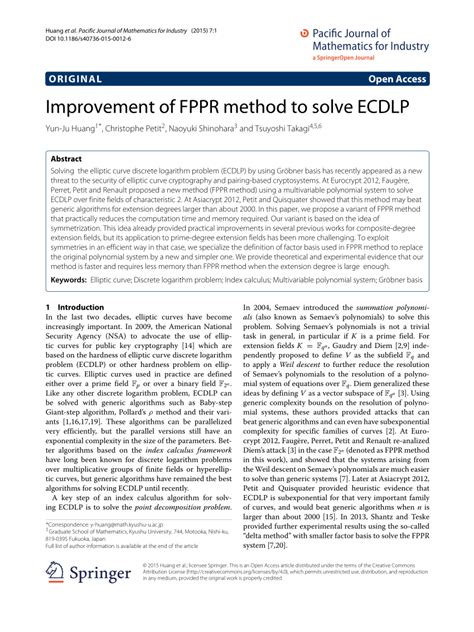 Pdf Improvement Of Fppr Method To Solve Ecdlp