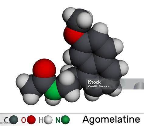 아고멜라틴 분자 그것은 주요 우울 장애를 치료하는 데 사용되는 비정형 항우울제입니다 분자 모델 3d 렌더링 3차원 형태에 대한