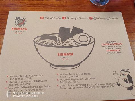 Carta Del Restaurante Shimaya Ramen Jesus Maria Pº Belaunde Terry 20