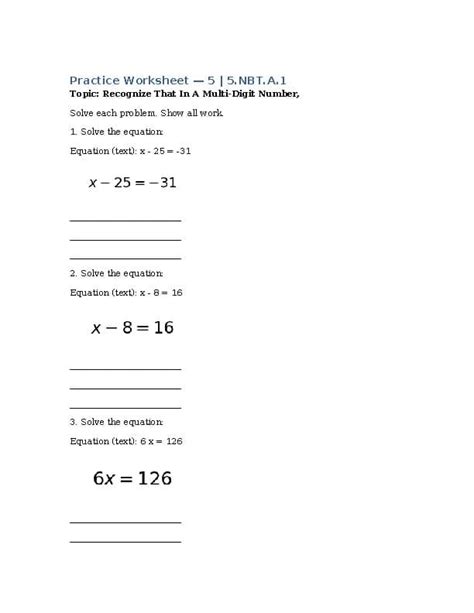 5th Grade General Math Worksheet Solve Multi Digit Equations Tpt