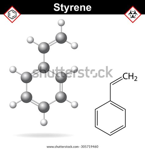 Styrene Molecule Structural Chemical Formula Model Stock Vector