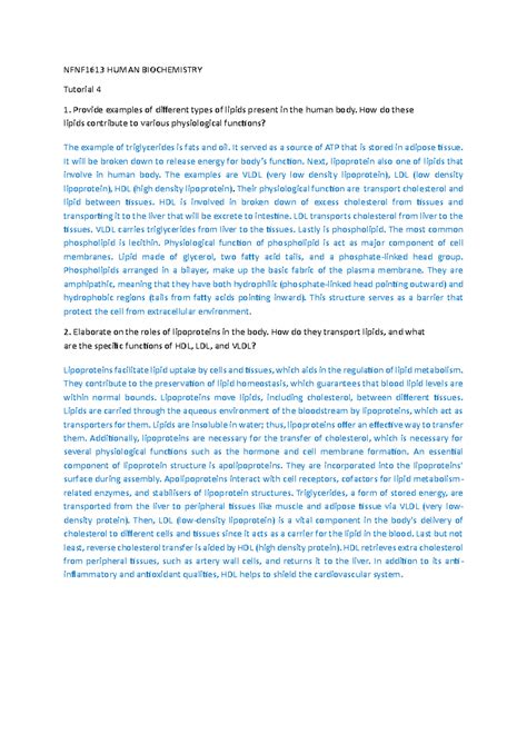 Tuto 4 Human Biochemistry Nfnf1623 Nfnf1613 Human Biochemistry