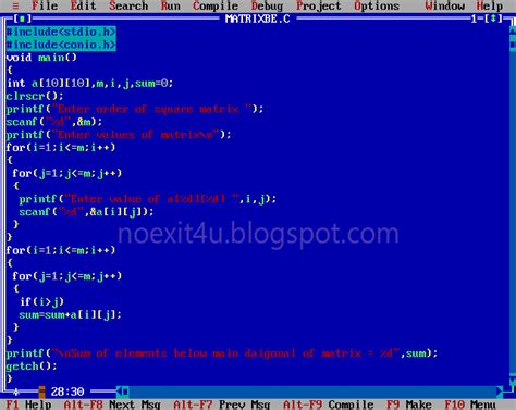 C PROGRAM TO CALCULATE SUM OF ELEMENTS BELOW MAIN DIAGONAL OF SQUARE MATRIX Noexit U Com