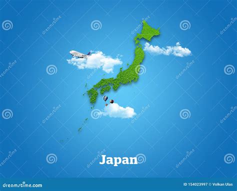 Japan Map Green Grass Sky And Cloudy Concept Stock Image Image Of