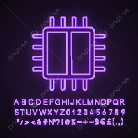 Dual Core Processor Neon Light Icon Two Alphabet Web Vector Two