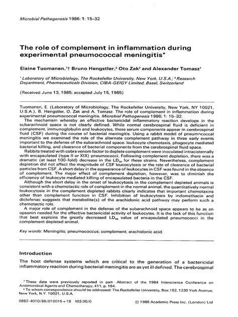 The Role Of Complement In Inflammation Pdf Complement System Inflammation