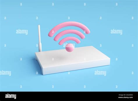 Minimalist Rendering Of A White Wifi Router Emitting A Pink Wi Fi Signal Conveying A Concept Of
