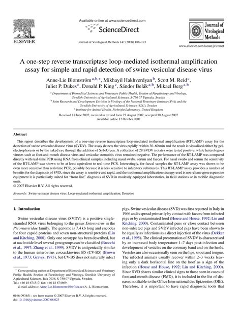 Pdf A One Step Reverse Transcriptase Loop Mediated Isothermal