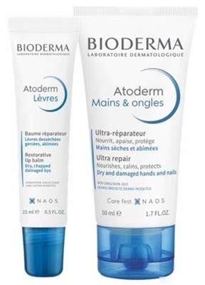 Набор Bioderma Atoderm (бальзам для губ 15 мл + крем для рук 50 мл ...