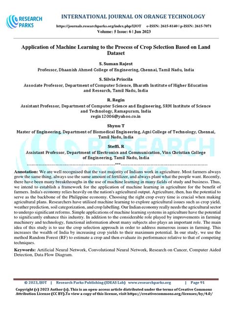 Application Of Machine Learning To The Process Of Crop Selection Based On Land Dataset Pdf
