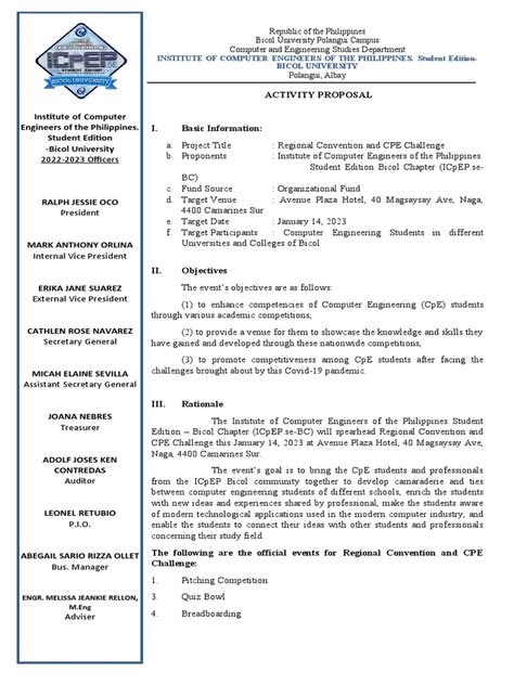 Regionals Convention And Cpe Challenge Activity Proposal Pdf