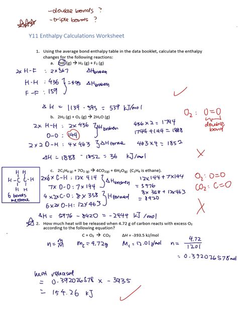 Enthalpy Calculations Worksheet 2 Pdf Mole Unit Chemical