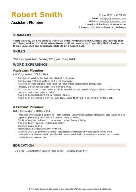 10 Plumber Assistant Resume Samples And Templates For 2025