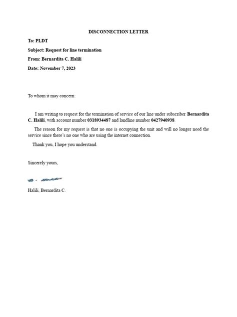 Pldt Disconnection Letter Pdf