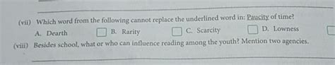 Vii Which Word From The Following Cannot Replace The Underlined Word In