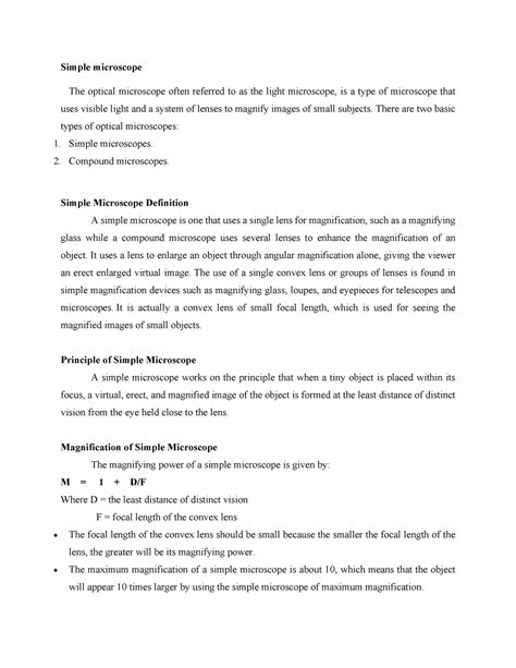 Simple Microscope Simple Microscope The Optical Microscope Often Referred To As The Light