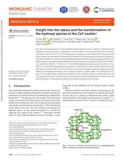 Pdf Insight Into The Nature And The Transformation Of The Hydroxyl Species In The Cey Zeolite