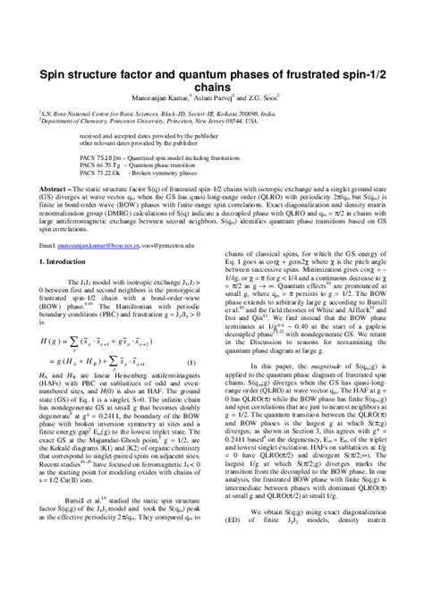 Pdf Spin Structure Factor And Quantum Phases Of Frustrated Spin 12