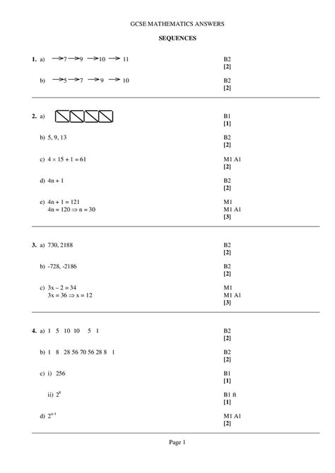 Sequences Answers Gcse Intermediate Maths Curriculum Press