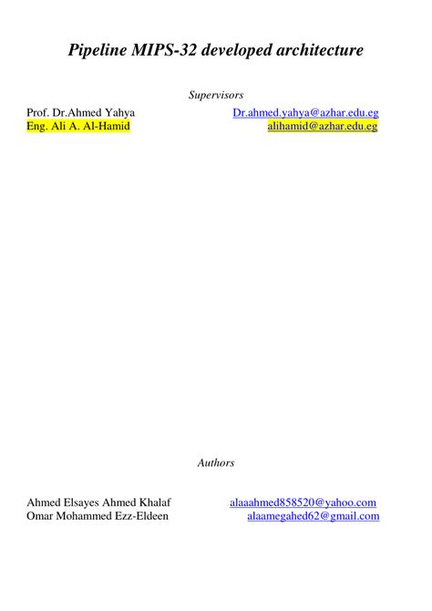 Pdf Pipeline Mips 32 Developed An Architecture