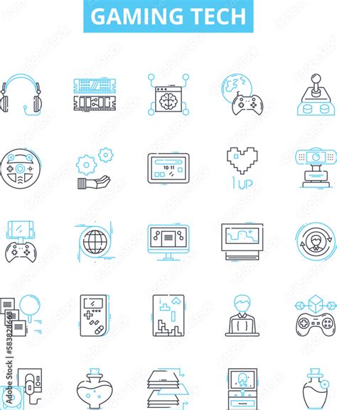 Gaming Tech Vector Line Icons Set Gaming Tech Console Controller VR Racing Simulator