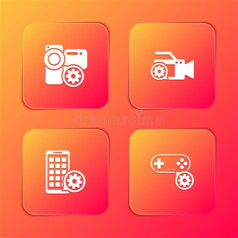 Set Video Camera Setting Mobile Apps And Gamepad Icon Vector Stock