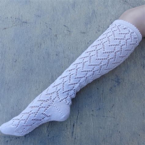 White Knee High Stockings Women Etsy