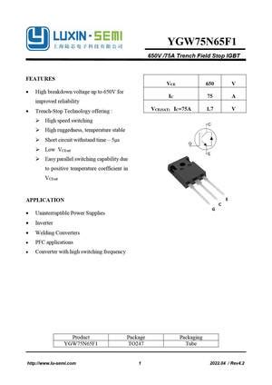 YGW75N65HP IGBT. Datasheet pdf - Equivalent