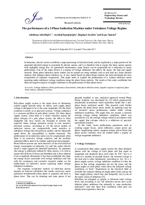 Pdf The Performance Of A 3 Phase Induction Machine Under Unbalance Voltage Regime