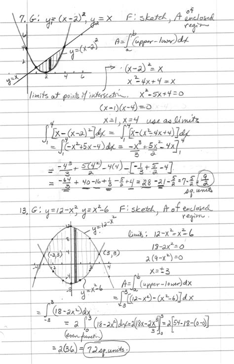 Calculus Homework Problems Area Between 2 Curves