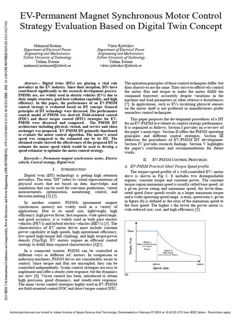 Ev Permanent Magnet Synchronous Motor Control Strategy Evaluation Based On Digital Twin Concept
