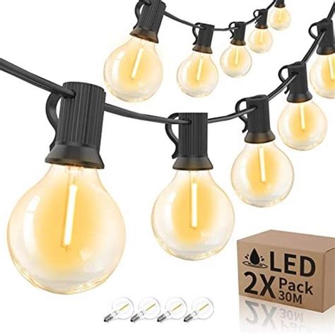 Lichtsnoer Buiten 60 M Met 100 Warmwitte Led Lampen G40 Lichtketting