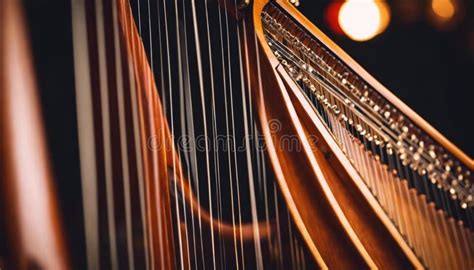 Close Up Of Harp Strings With Warm Ambient Lighting Stock Image Image Of Lighting Music