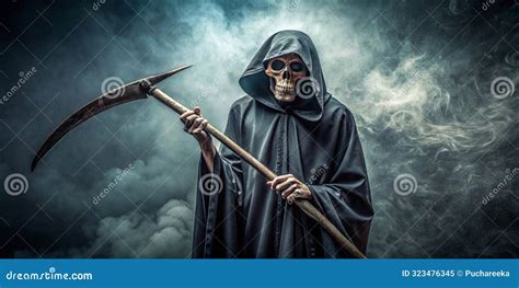 Grim Reaper Holding An Ancient Cracked Scythe Ai Generative Stock