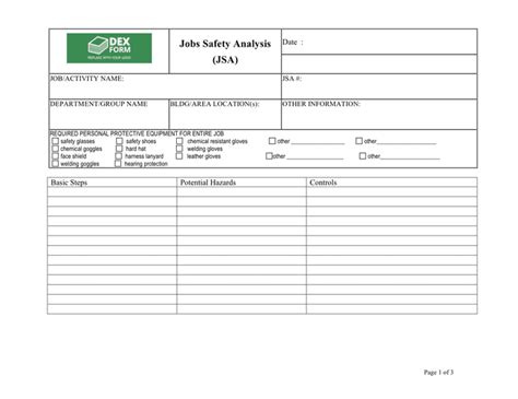Job Safety Analysis Jsa Form In Word And Pdf Formats