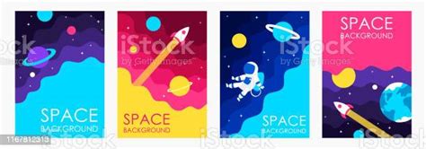 만화 공간입니다 갤럭시 전단지 배너 소책자 프레임 브로셔 포스터 카드에 대한 템플릿 의 집합입니다 벡터 Eps 10 어린이 그림입니다 우주행성 우주에 대한 스톡 벡터 아트