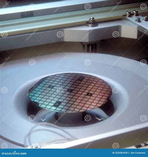 A Computer Microchip Wafer Being Manufactured Stock Image Image Of