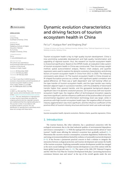 Pdf Dynamic Evolution Characteristics And Driving Factors Of Tourism Ecosystem Health In China