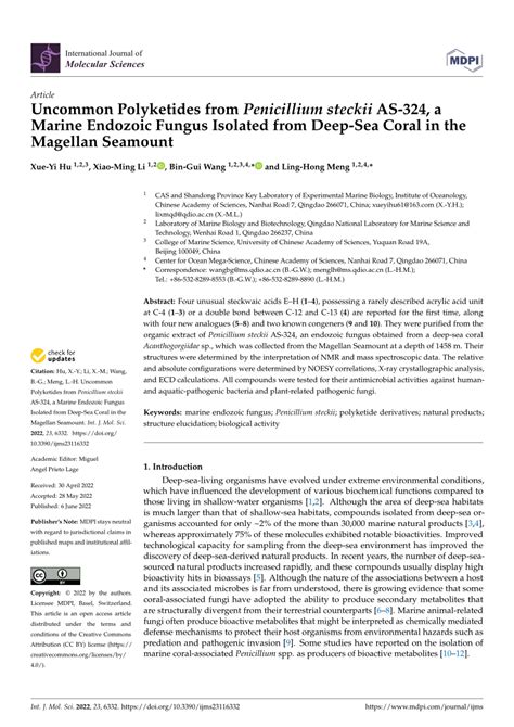 Pdf Uncommon Polyketides From Penicillium Steckii As 324 A Marine Endozoic Fungus Isolated