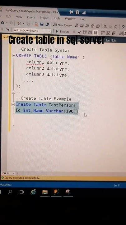 Create Table In Sql Server Sql Sqlserver Youtube