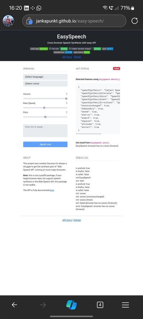 Text To Speech Speech Synthesis Broken On Mobile Edge Browser