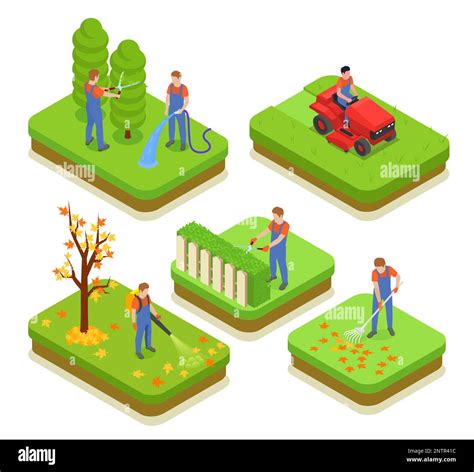 Professional Gardening Isometric Compositions Including Pruning Of