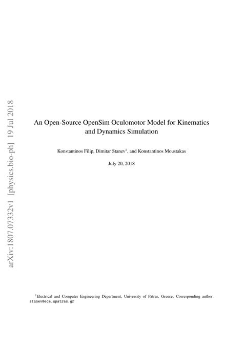 Pdf An Open Source Opensim Oculomotor Model For Kinematics And Dynamics Simulation