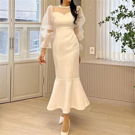 오르 이브닝 오간자 레이스 프릴 실키 머메이드 드레스 롱원피스화이트 아이보리 블랙