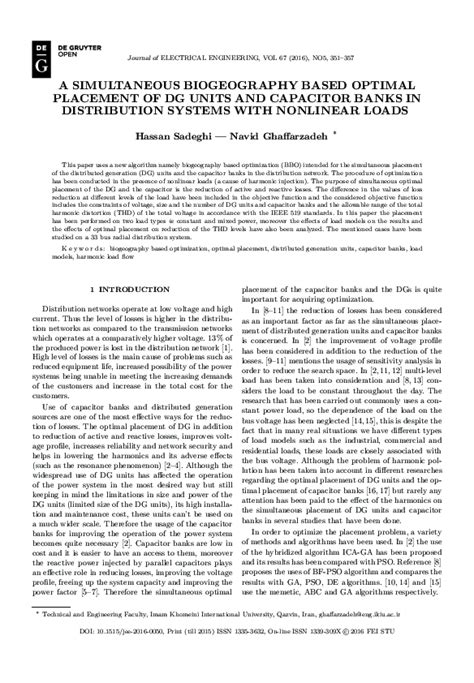 Pdf A Simultaneous Biogeography Based Optimal Placement Of Dg Units