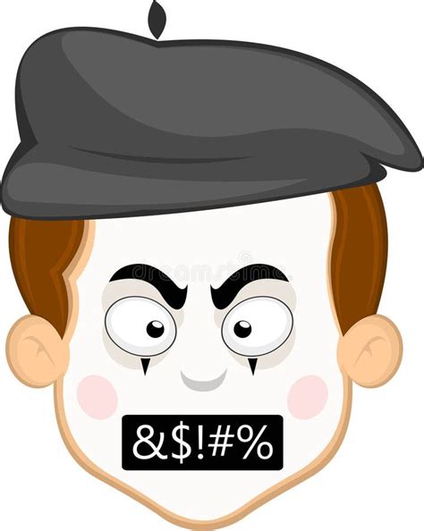 Vector Illustration Head Character Street Performer Mime Cartoon Anger